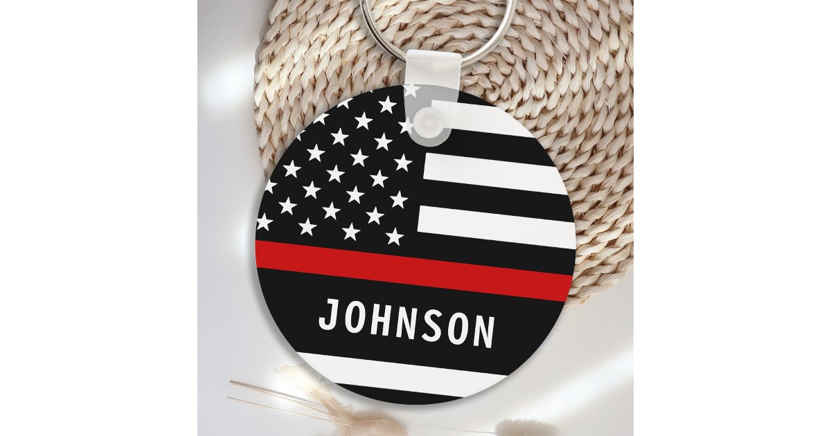Firefighter Personalized Modern Thin Red Line Keychain | Zazzle