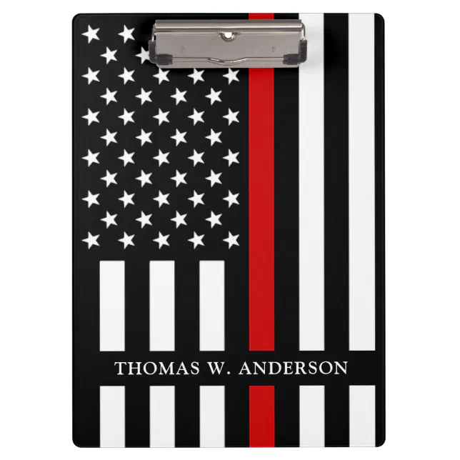 Firefighter Personalized Name Thin Red Line Clipboard | Zazzle