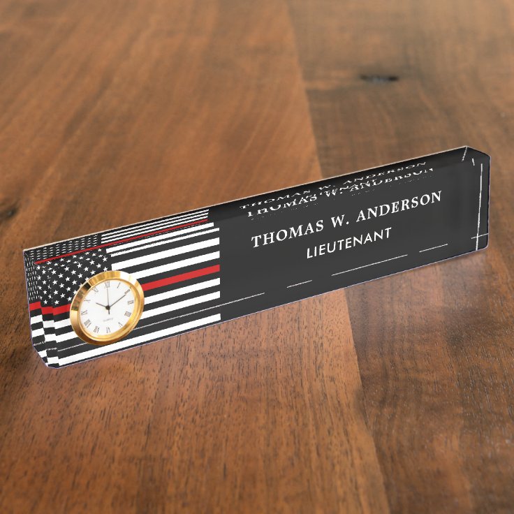 Firefighter Personalized Thin Red Line Clock Desk Name Plate | Zazzle