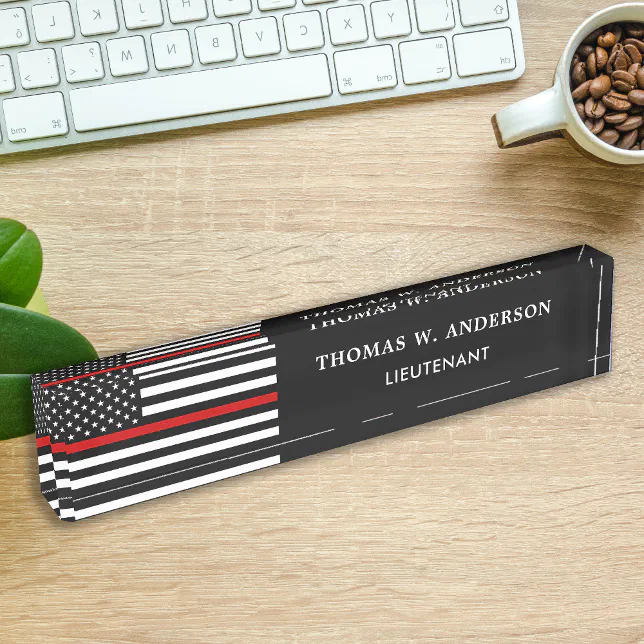 Firefighter Personalized Thin Red Line Desk Name Plate | Zazzle