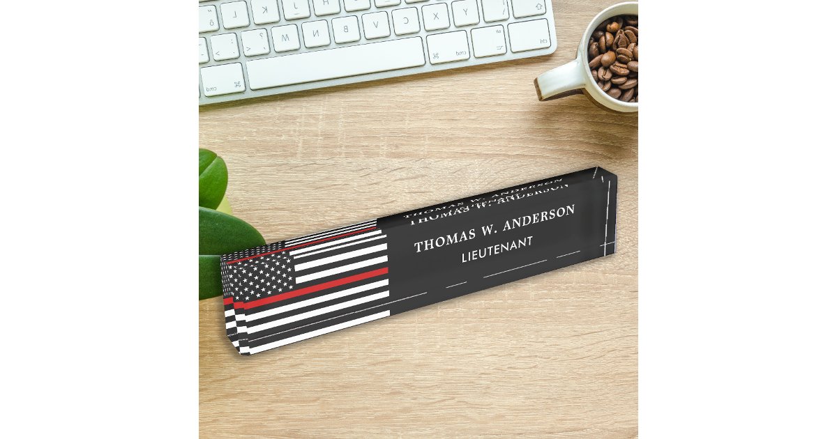 Firefighter Personalized Thin Red Line Desk Name Plate | Zazzle