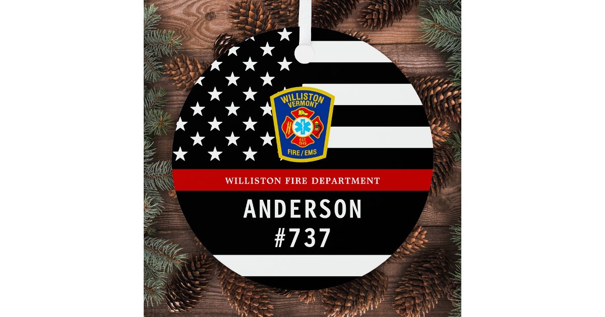 Firefighter Personalized Thin Red Line Fire Logo Metal Ornament | Zazzle