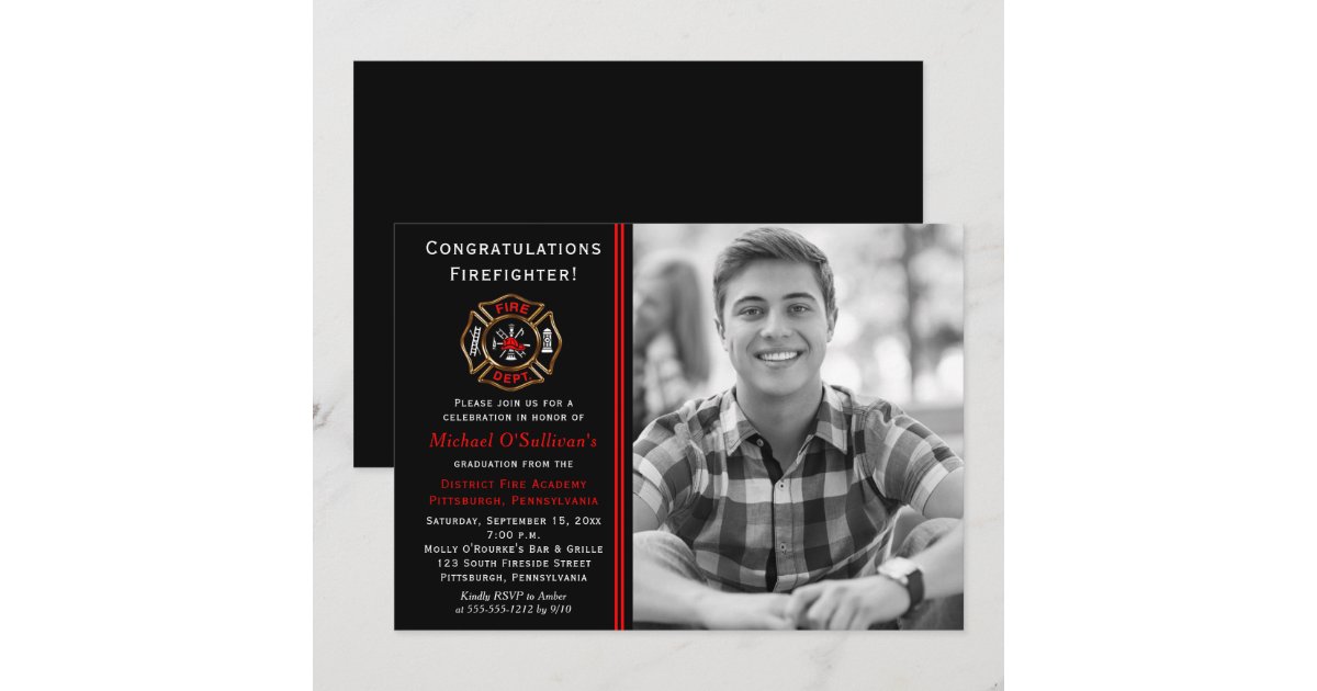 Firefighter Photo Graduation Announcement | Party | Zazzle
