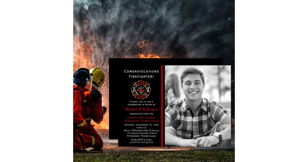 Firefighter Photo Graduation Announcement | Party | Zazzle