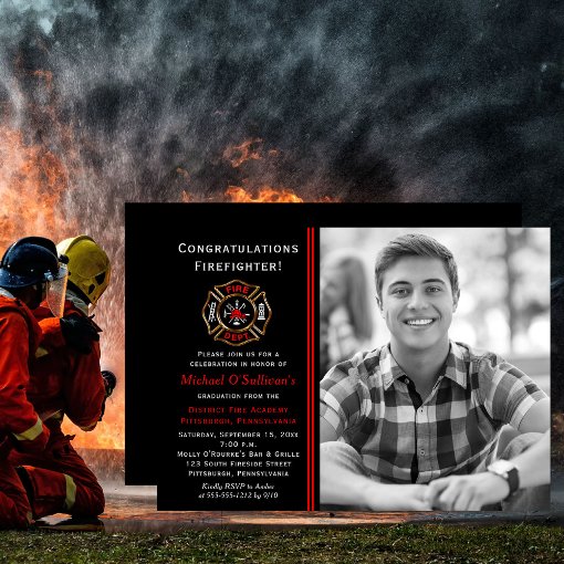 Firefighter Photo Graduation Announcement | Party | Zazzle