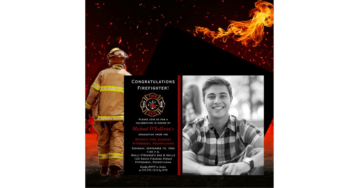 Firefighter Photo Graduation Announcement | Party | Zazzle