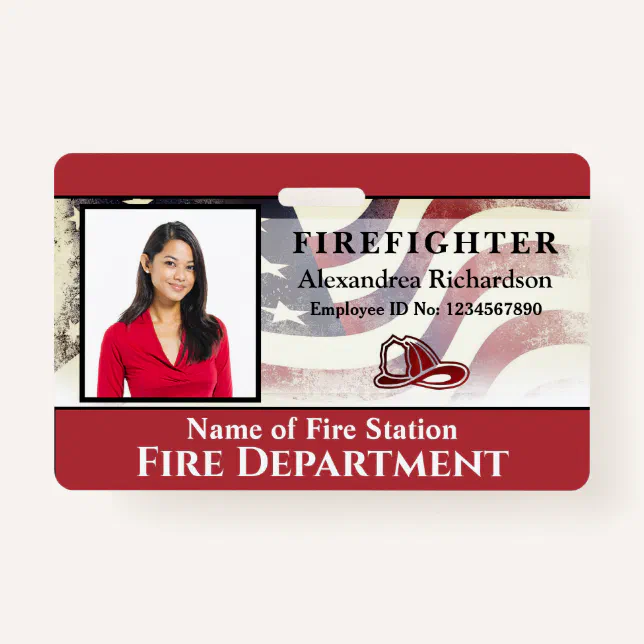 Firefighter Photo Name Logo ID Card Custom Badge | Zazzle