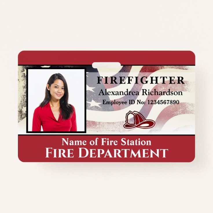 Firefighter Photo Name Logo ID Card Custom Badge | Zazzle