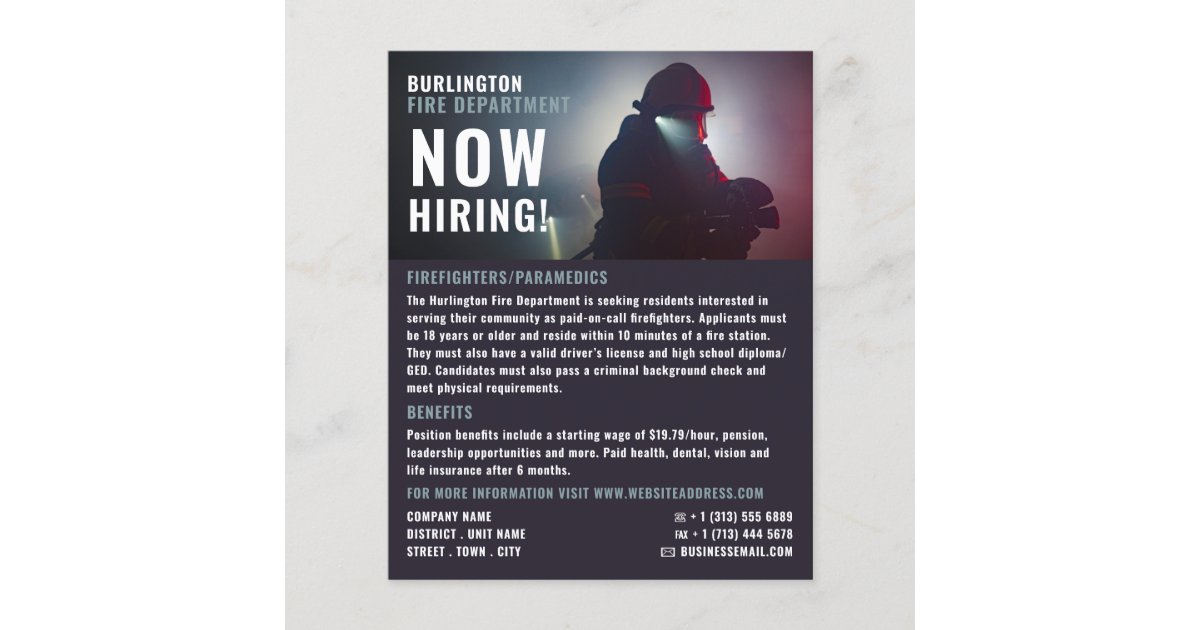 Firefighter Portrait, Firefighter Recruitment Flyer | Zazzle
