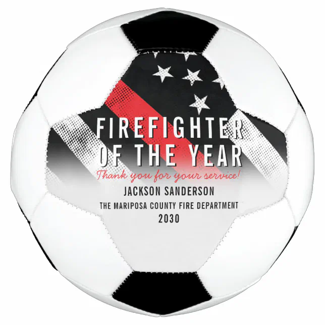 Firefighter Red Line Flag Employee Recognition Soccer Ball | Zazzle