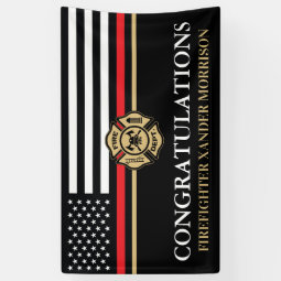 Firefighter Red Line Flag Fire Academy Graduation Banner | Zazzle