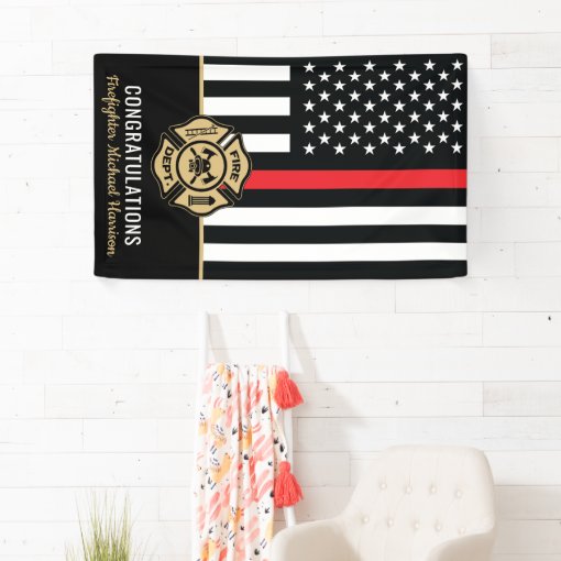 Firefighter Red Line Flag Fire Academy Graduation Banner | Zazzle