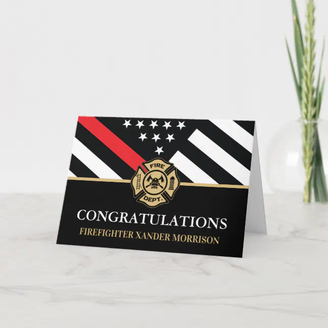Firefighter Red Line Flag Fire Academy Graduation Card | Zazzle