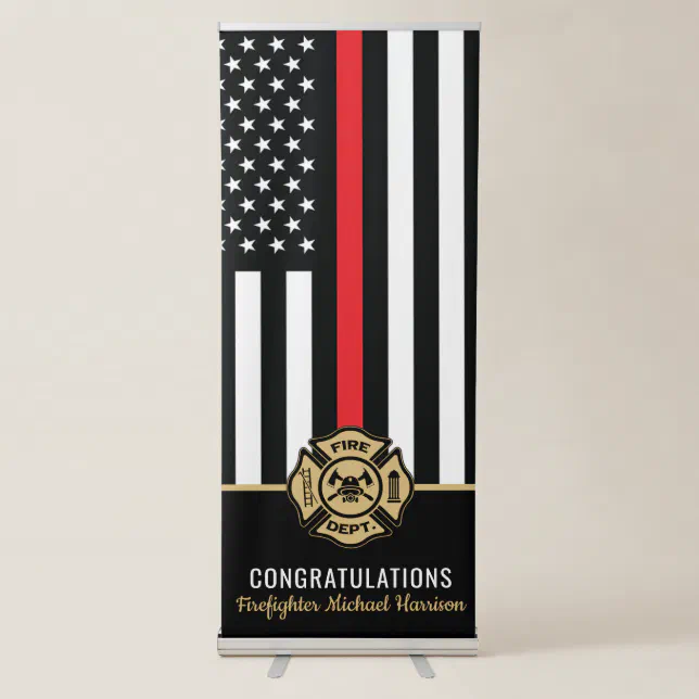 Firefighter Red Line Flag Fire Academy Graduation Retractable Banner ...