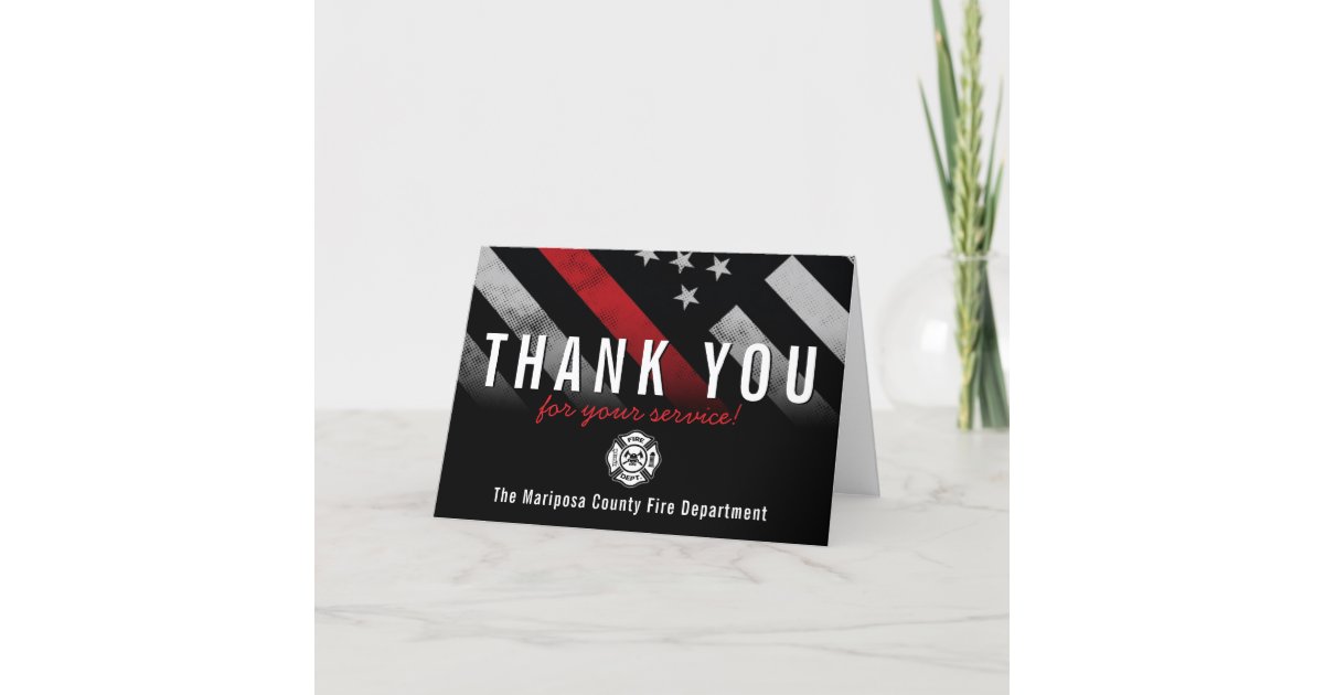 Firefighter Red Line Flag Responder Thank You Card | Zazzle