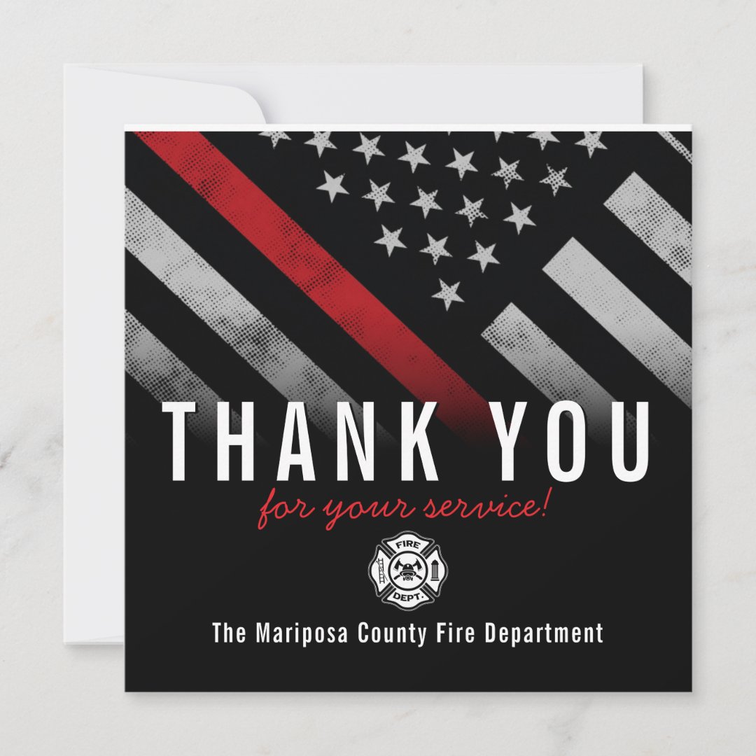 Firefighter Red Line Flag Responder Thank You Card | Zazzle