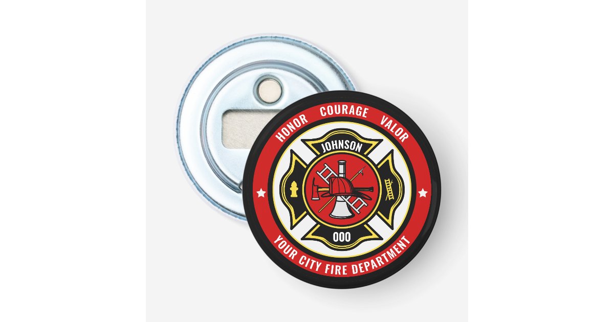 Firefighter Rescue ADD NAME Fire Department Badge Bottle Opener | Zazzle