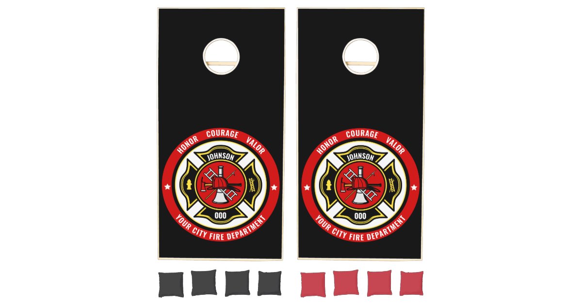 Firefighter Rescue ADD NAME Fire Department Badge Cornhole Set | Zazzle