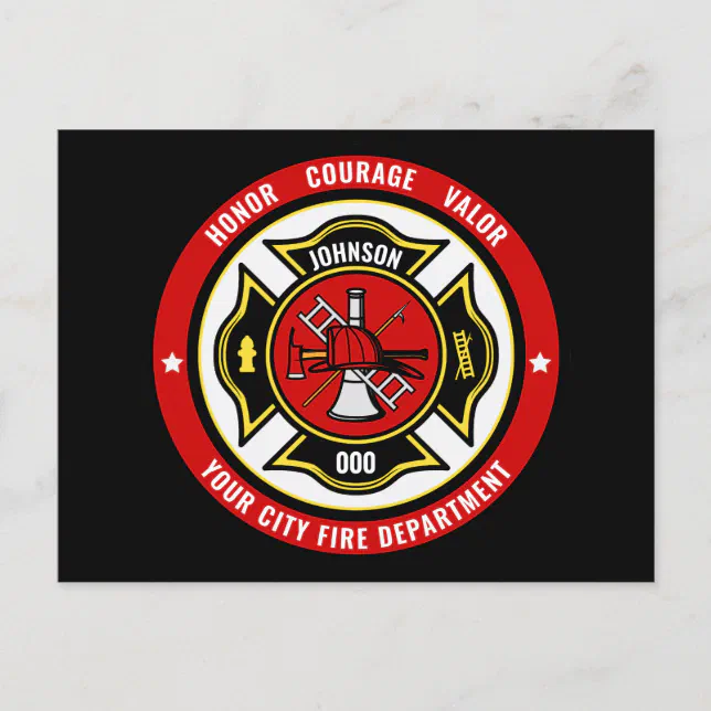 Firefighter Rescue ADD NAME Fire Department Badge Postcard | Zazzle