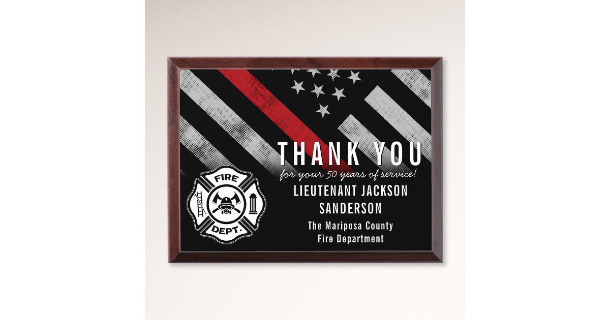 Firefighter Retirement Anniversary Fire Department Award Plaque | Zazzle
