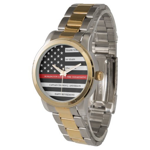 Firefighter Retirement Anniversary Thin Red Line Watch | Zazzle