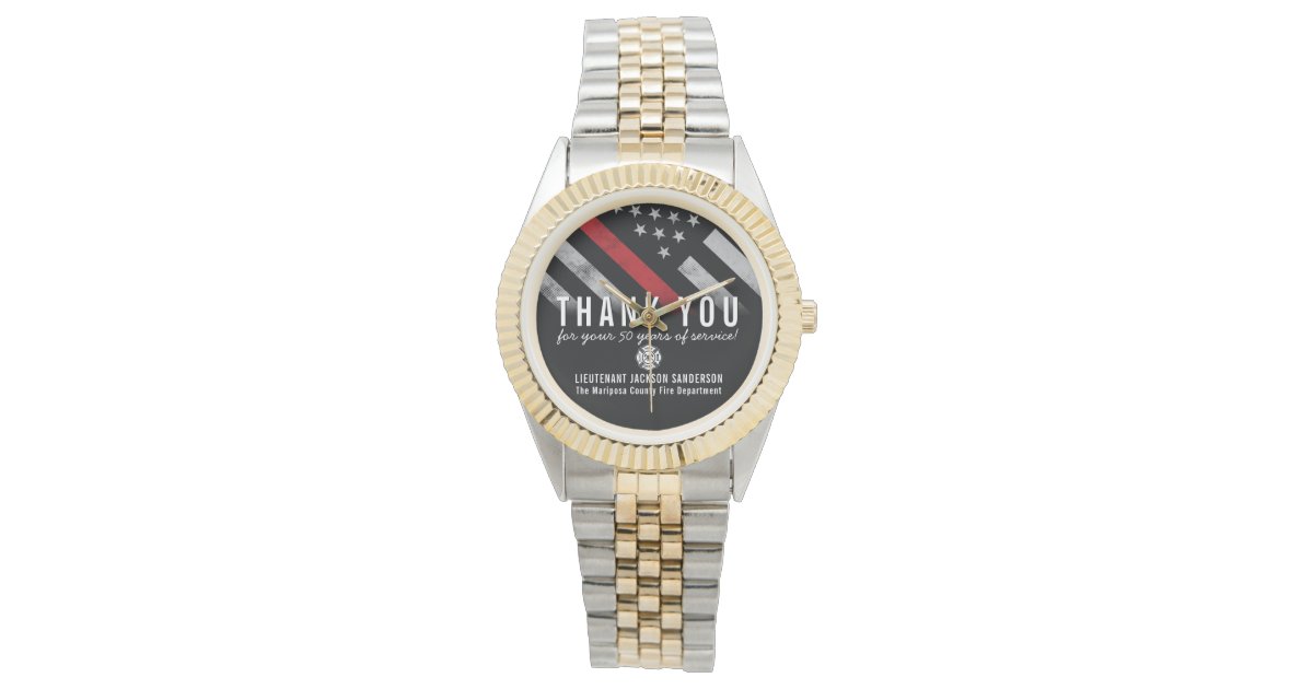 Firefighter Retirement Anniversary Thin Red Line Watch | Zazzle