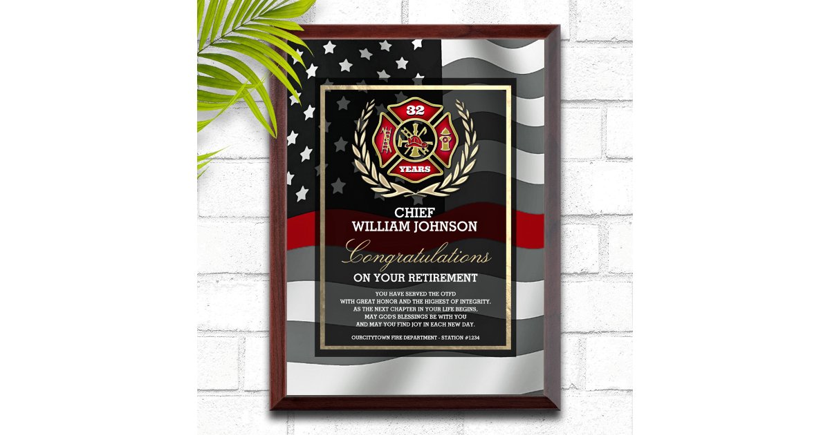 Firefighter Retirement Award Plaque | Zazzle