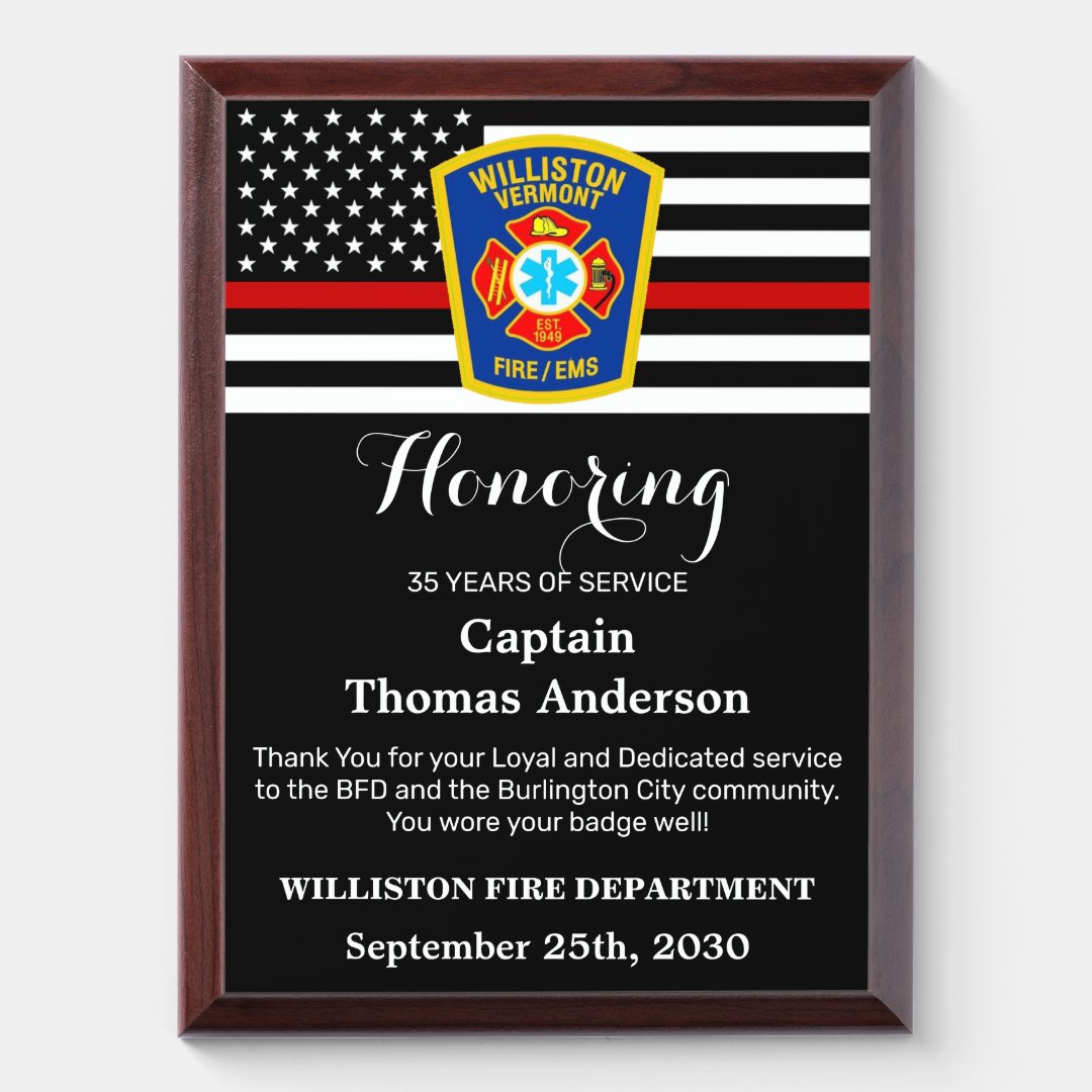 Firefighter Retirement Department Custom Logo Award Plaque | Zazzle