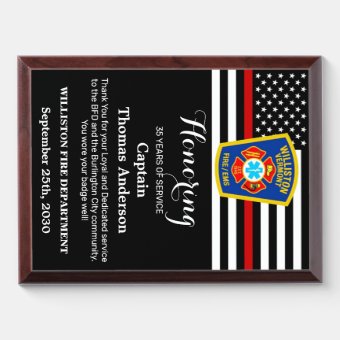 Firefighter Retirement Department Custom Logo Award Plaque | Zazzle