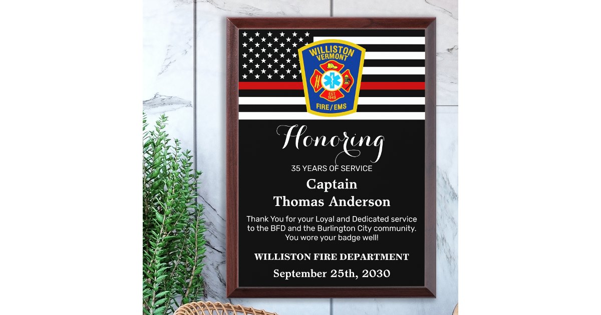 Firefighter Retirement Department Custom Logo Award Plaque | Zazzle
