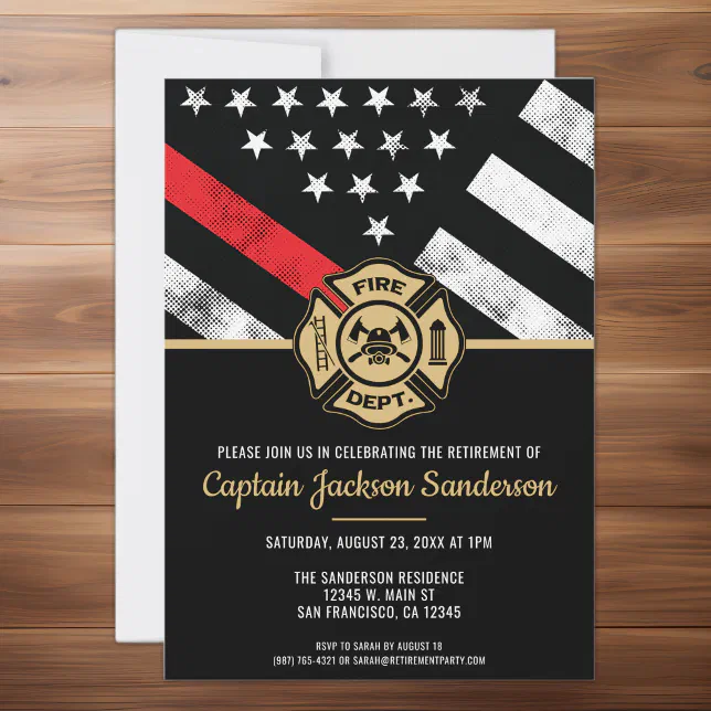 Firefighter Retirement Fire Department Red Flag Invitation | Zazzle