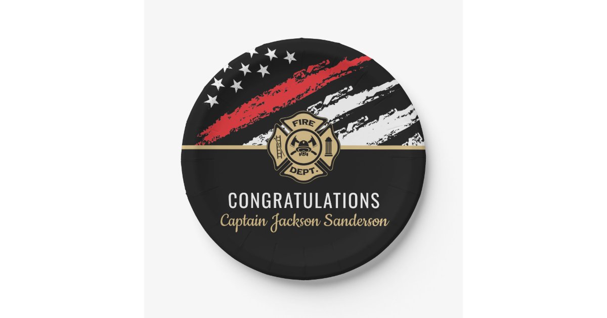 Firefighter Retirement Fire Department Red Line Paper Plates | Zazzle