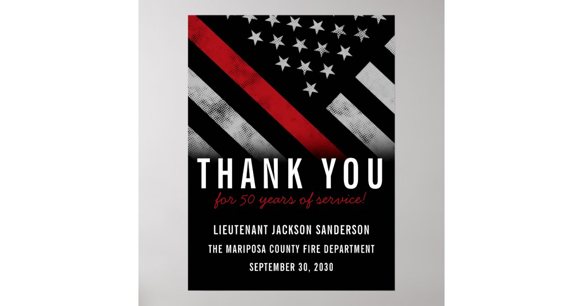Firefighter Retirement Party Anniversary Red Line Poster | Zazzle