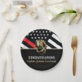 Firefighter Retirement Party Fire Red Line Flag Paper Plates | Zazzle