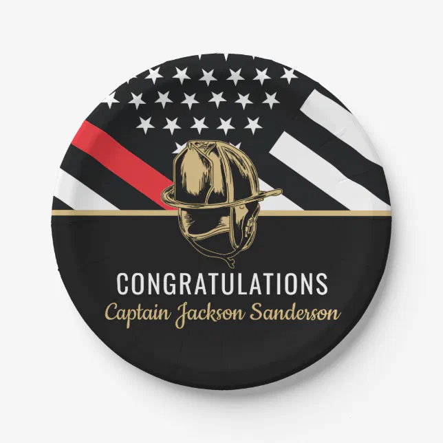 Firefighter Retirement Party Fire Red Line Flag Paper Plates | Zazzle
