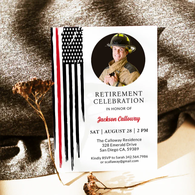 Firefighter Retirement Party, Red Line Flag Invitation | Zazzle
