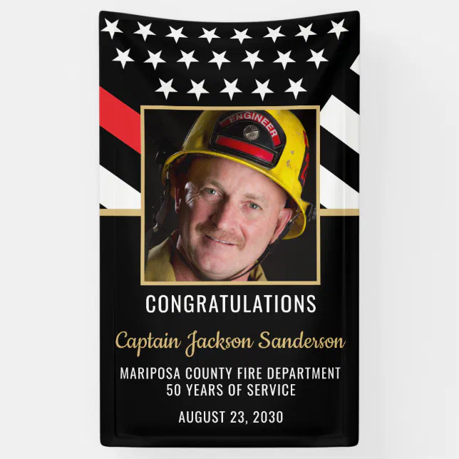 Firefighter Retirement Party Red Line Flag Photo Banner | Zazzle