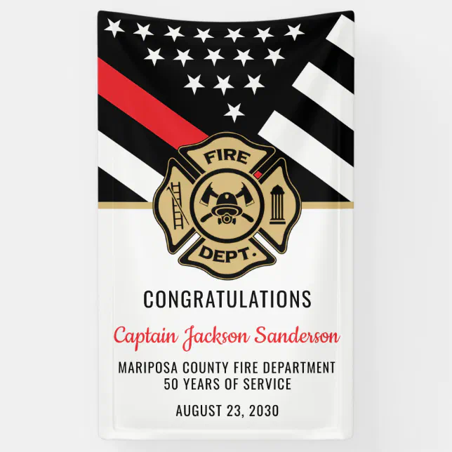 Firefighter Retirement Party Red Line Flag Welcome Banner | Zazzle