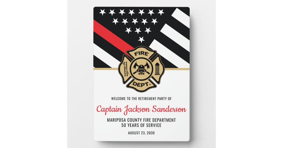Firefighter Retirement Party Red Line Flag Welcome Plaque | Zazzle