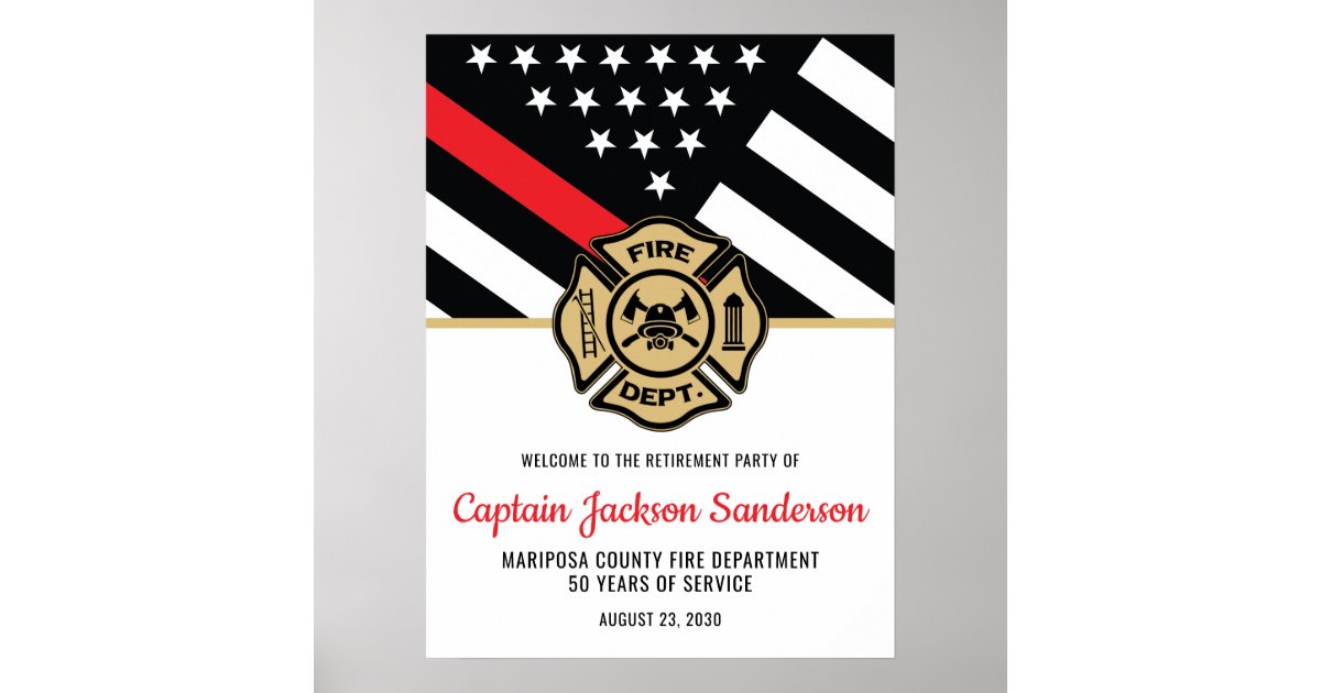 Firefighter Retirement Party Red Line Flag Welcome Poster | Zazzle