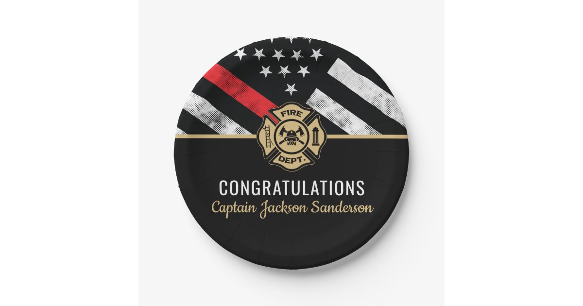 Firefighter Retirement Party Thin Red Line Paper Plates | Zazzle