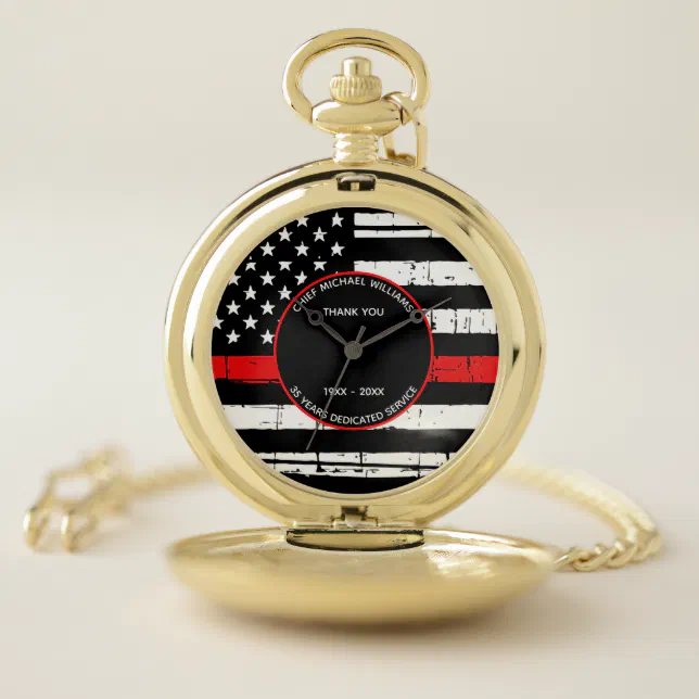 Firefighter Retirement Personalized Thin Red Line Pocket Watch | Zazzle