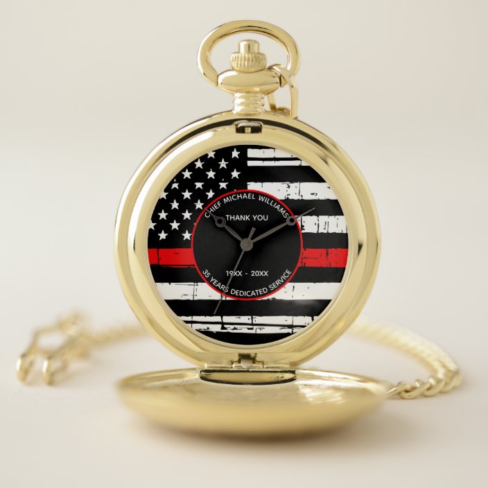 Firefighter Retirement Personalized Thin Red Line Pocket Watch | Zazzle.com