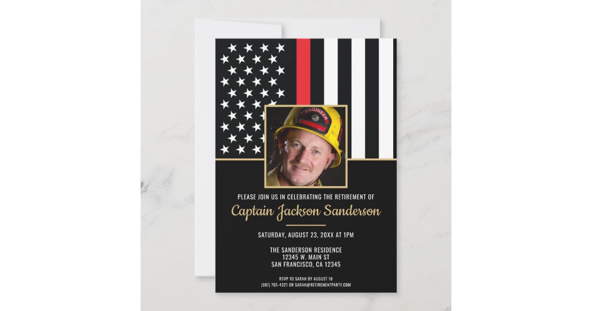 Firefighter Retirement Photo Fire Department Invitation | Zazzle