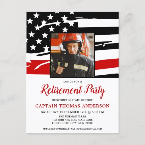 Firefighter Retirement Photo Fireman Retiring Invitation Postcard | Zazzle
