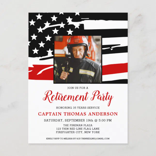 Firefighter Retirement Photo Fireman Retiring Invitation Postcard | Zazzle
