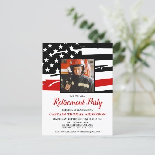 Firefighter Retirement Photo Fireman Retiring Invitation Postcard | Zazzle