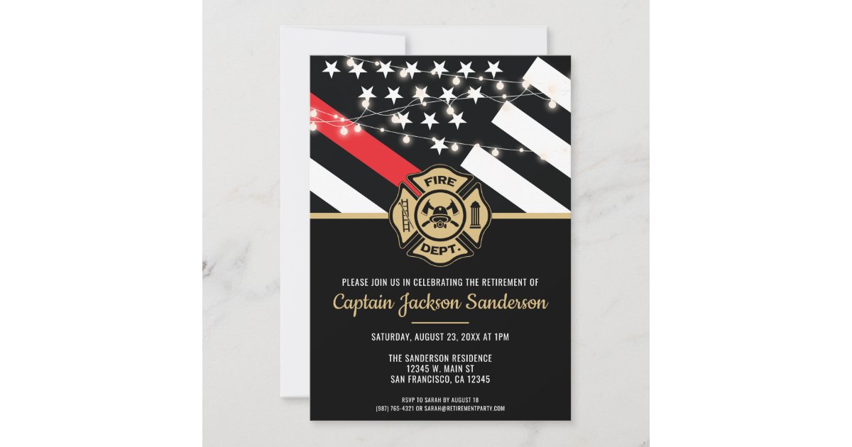 Firefighter Retirement Red Flag Fire Department Invitation | Zazzle