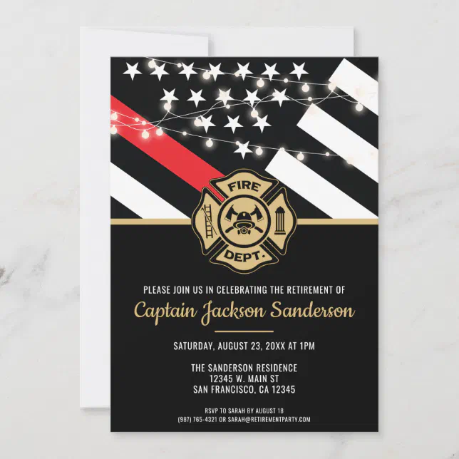 Firefighter Retirement Red Flag Fire Department Invitation | Zazzle