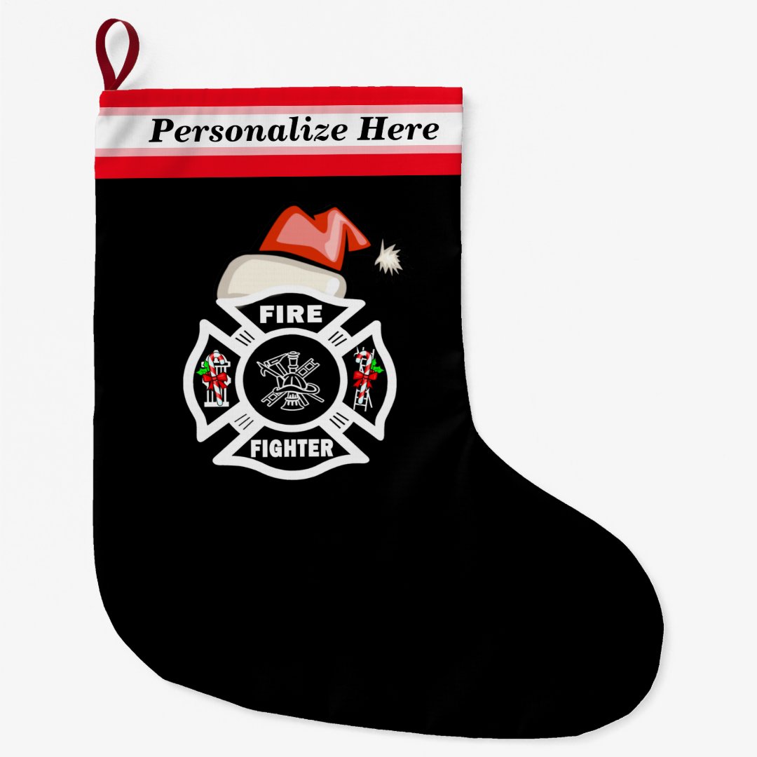 Firefighter Santa Large Christmas Stocking | Zazzle